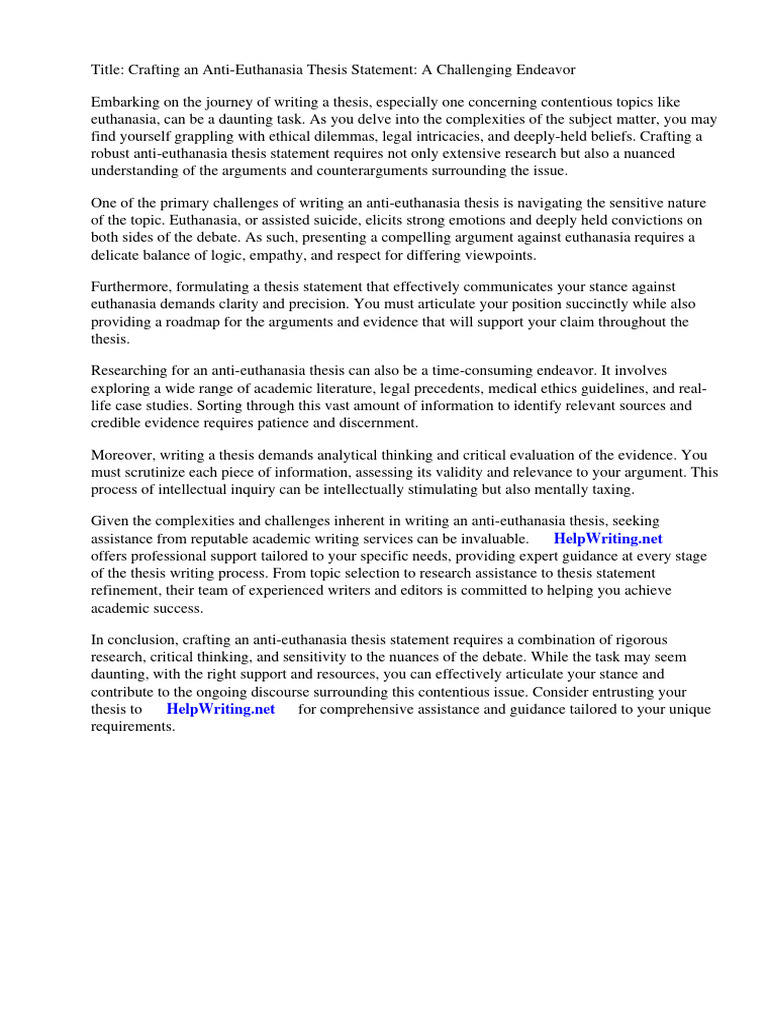 Anti Euthanasia Thesis Statement | PDF | Terminal Illness | Medicine