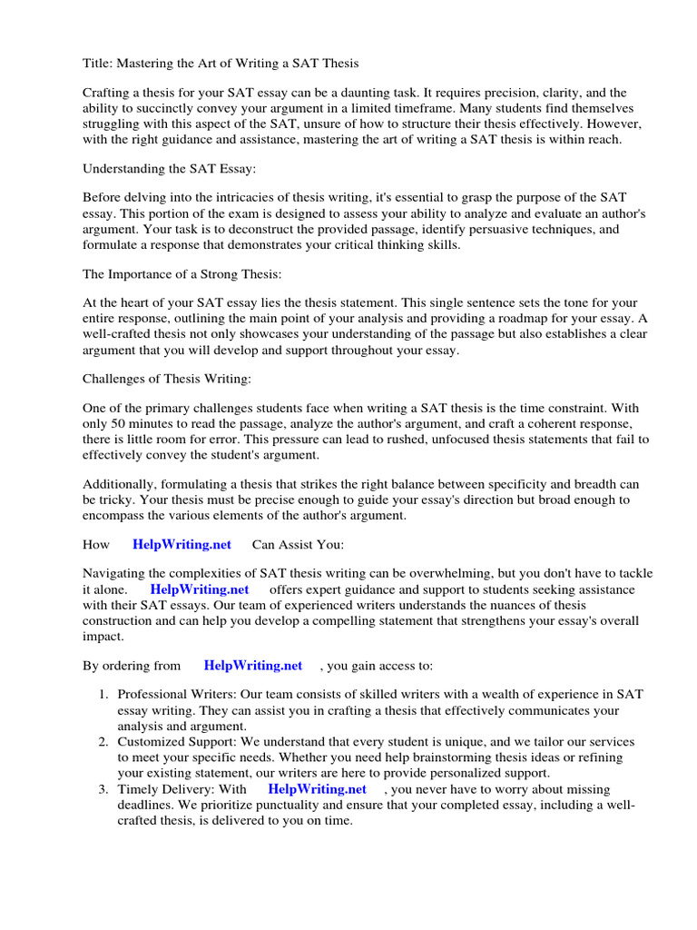 How To Write A Sat Thesis | PDF | Essays | Sat