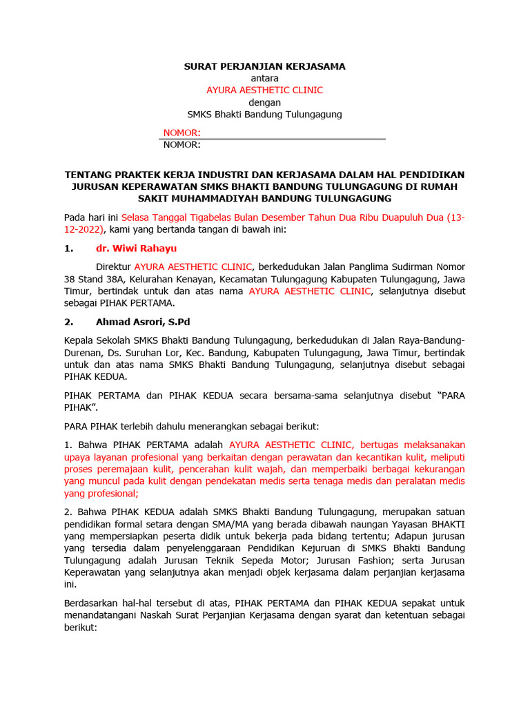Contoh Format MoU SMK | PDF
