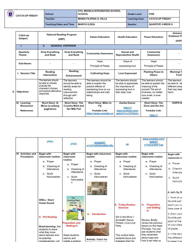DLL-CATCH-UP-FRIDAY-WEEK 6 | PDF | Learning | Love