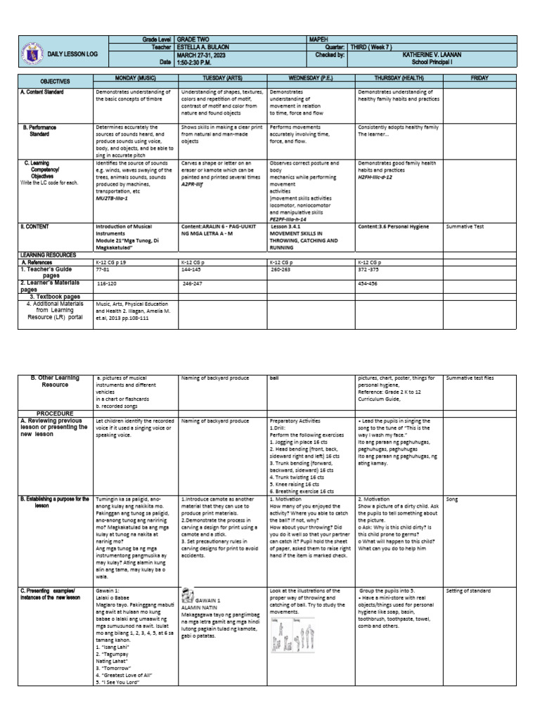 Mapeh 2 q3 Week 7 DLL | PDF