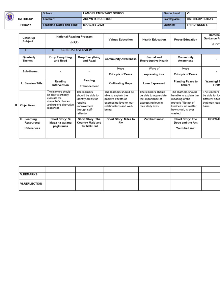 Week 6 Catch-Up Activities Overview | PDF