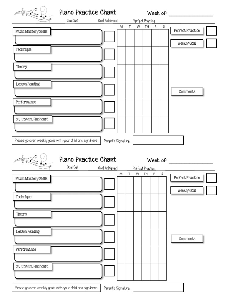 Piano Practice Chart Template | PDF | Performing Arts | Entertainment