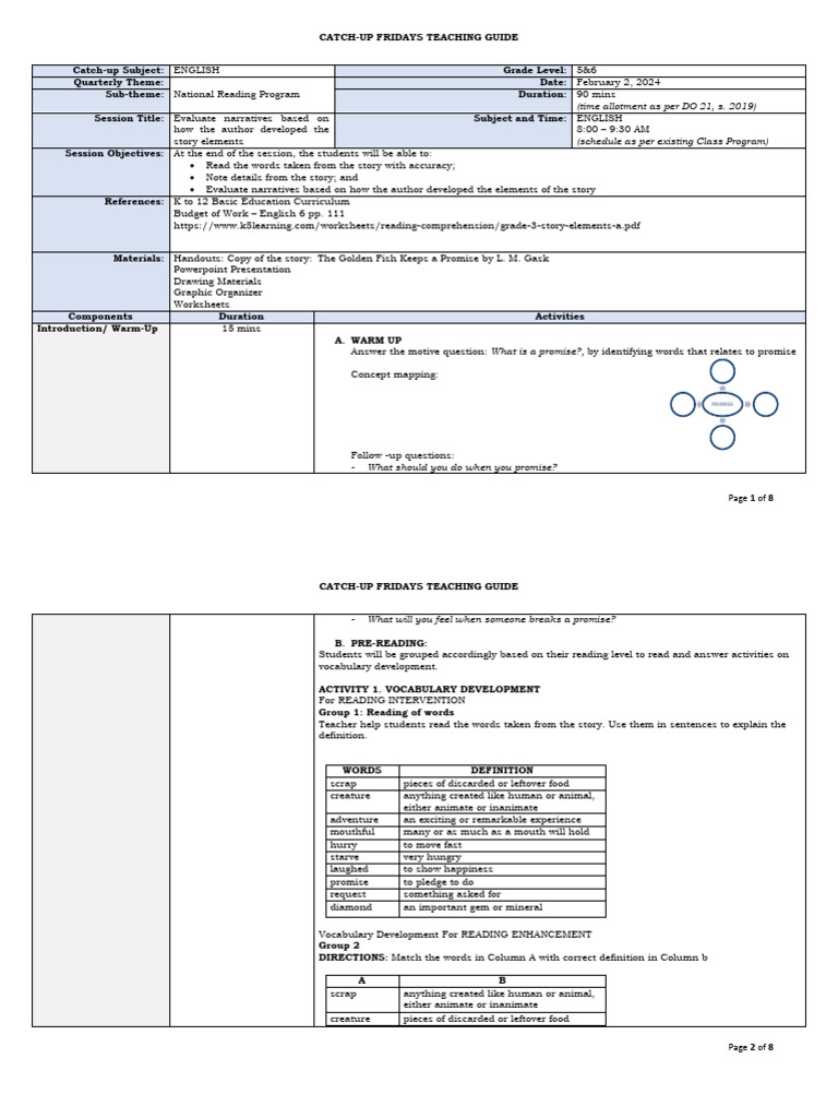 Grade6 Eng Reading - Catch Up Friday | PDF