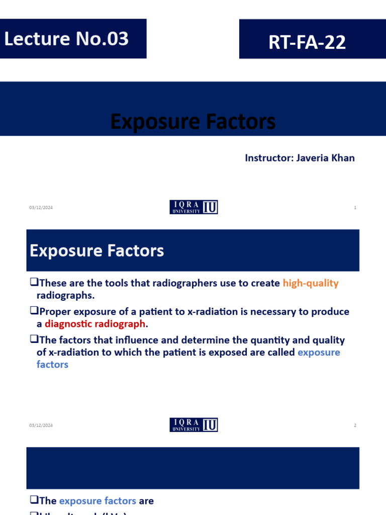 Exposure Factors Lec 03 | PDF | Radiography | X Ray
