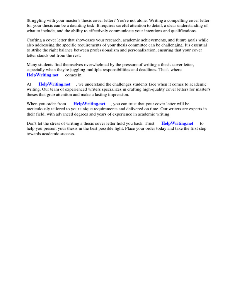 Cover Letter Masters Thesis Example | PDF | Thesis | Postgraduate Education