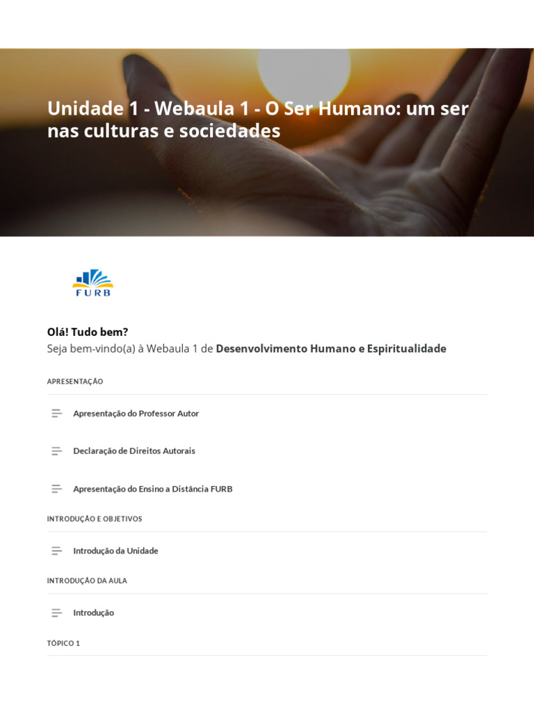 Unidade 1 Webaula 1 o Ser Humano Um Ser Nas Culturas e Sociedades X3MF3xZG | PDF | Tempo | Humano