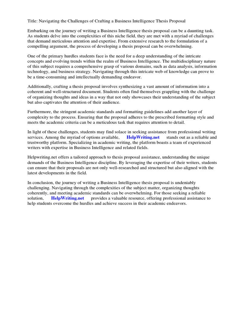 Business Intelligence Thesis Proposal | PDF | Business Intelligence ...