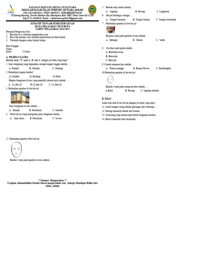 SOAL STS SENI Kelas 1 | PDF
