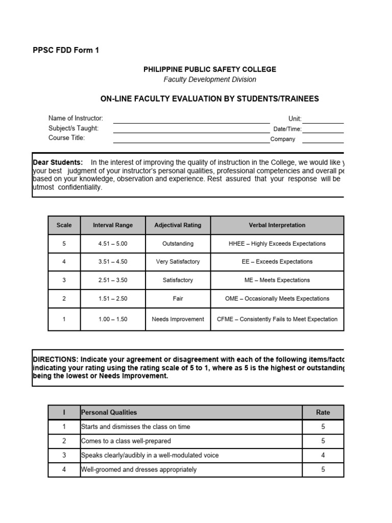 FDD Form 1 Student Evaluation | Download Free PDF | Classroom ...