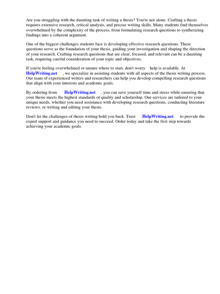 Example Thesis Research Questions | PDF | Thesis | Question