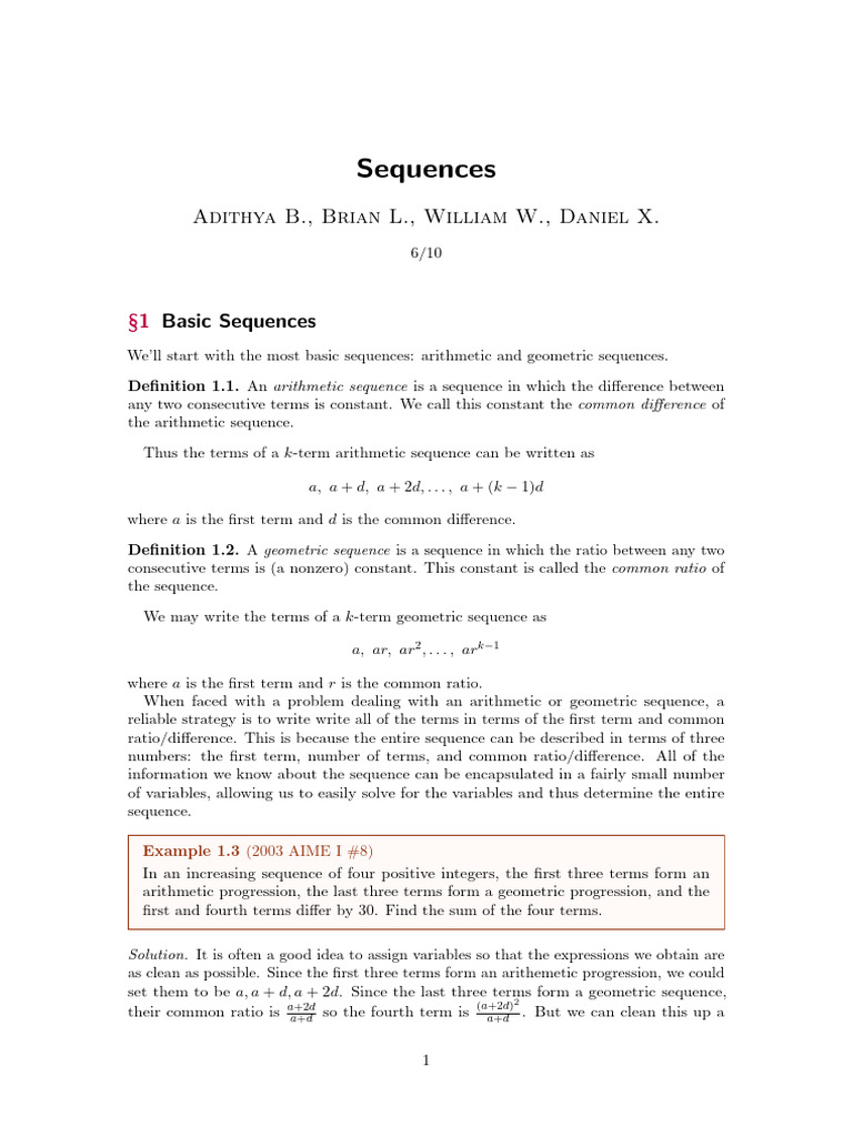 Sequences | PDF | Sequence | Equations
