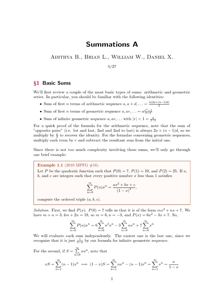 Summations A | PDF | Summation | Numbers Summations A | PDF | Summation | Numbers