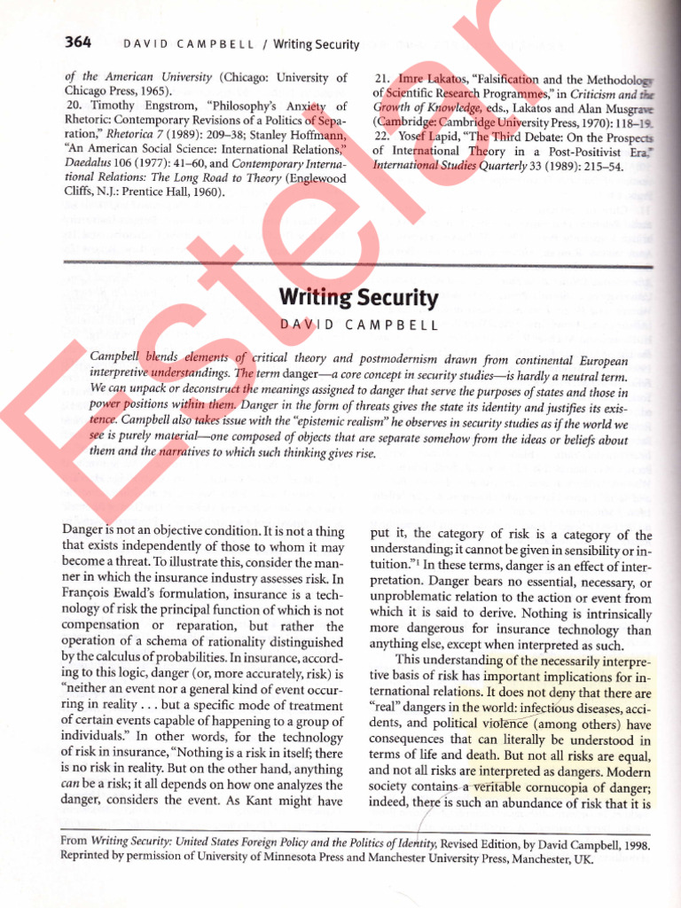 The Interpretation of Danger in Security Studies | PDF | Discourse ...