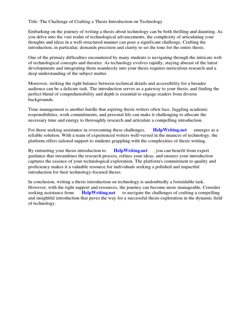 Sample Introduction For Thesis About Technology | PDF | Thesis | Essays
