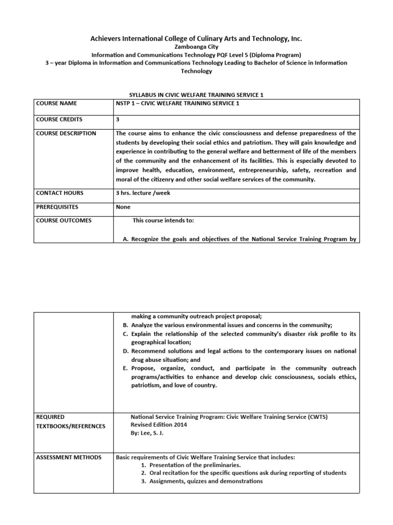 Civic Welfare Training Service Syllabus | PDF | Risk | Information