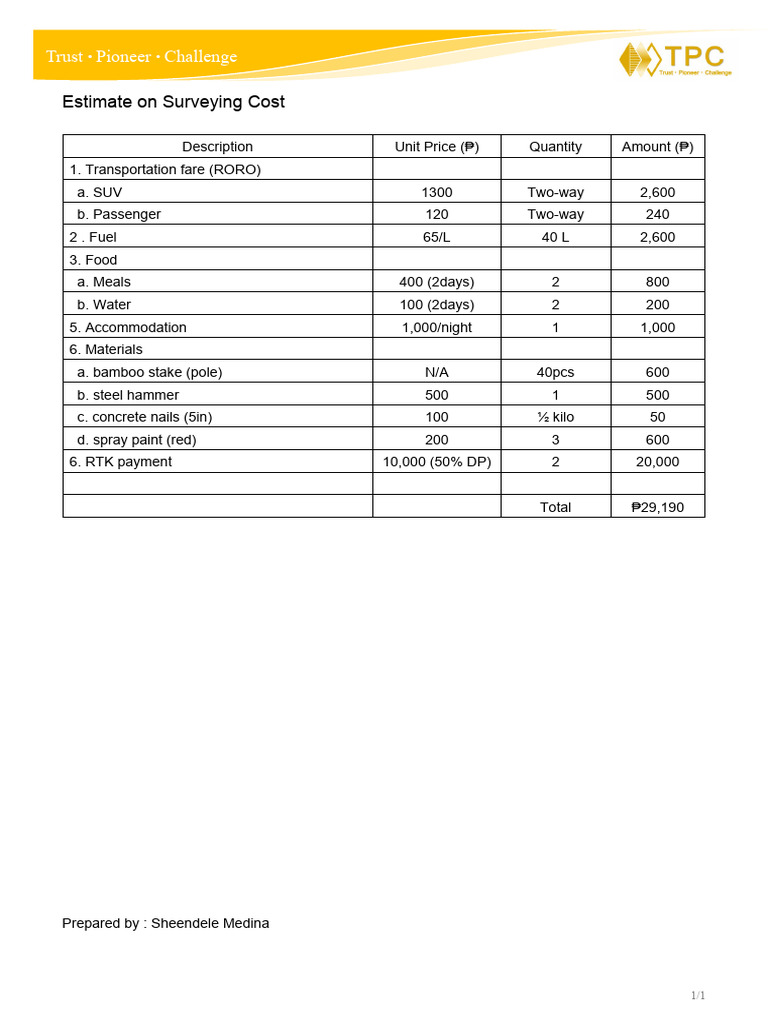 Surveying Estimate Cost | PDF