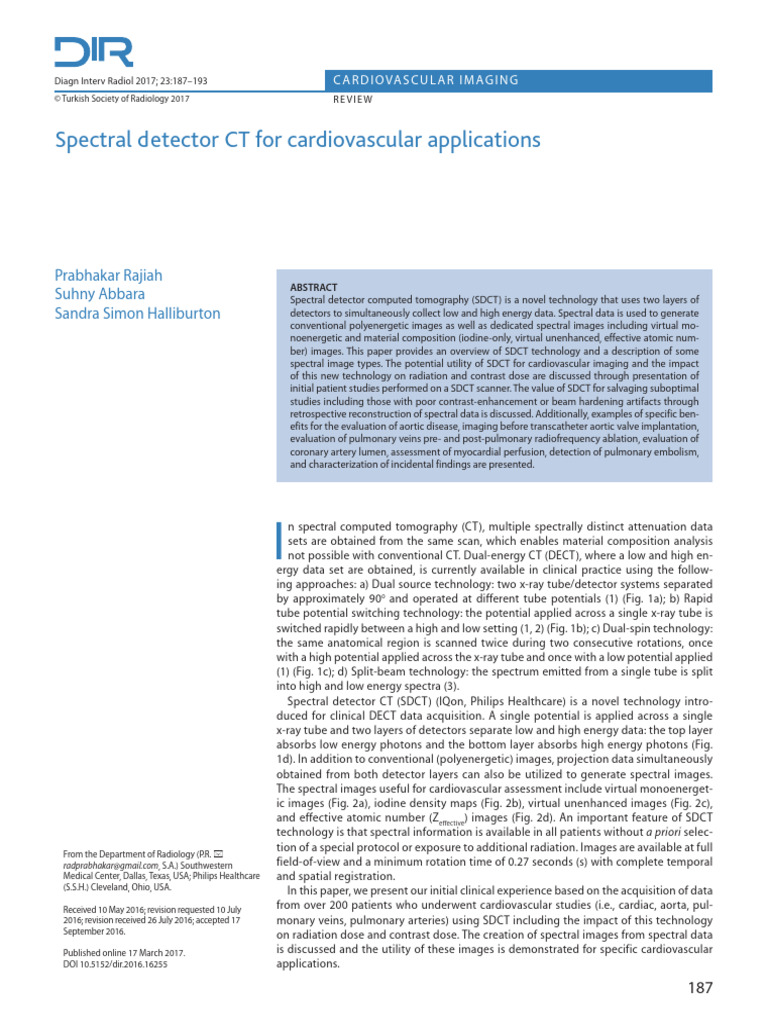 Spectral Detector for Cardiovascular Applications Rajiah2017 | PDF | Ct ...