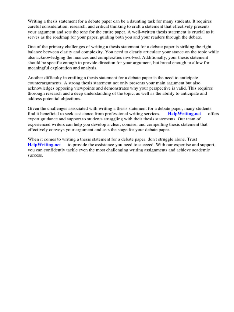 How To Write A Thesis Statement For A Debate Paper | PDF | Essays | Thesis