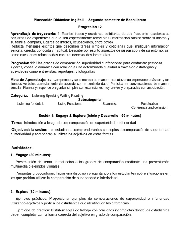 Planeacion de Ingles Ii Progresion 12 Ems | PDF | Comunicación humana ...