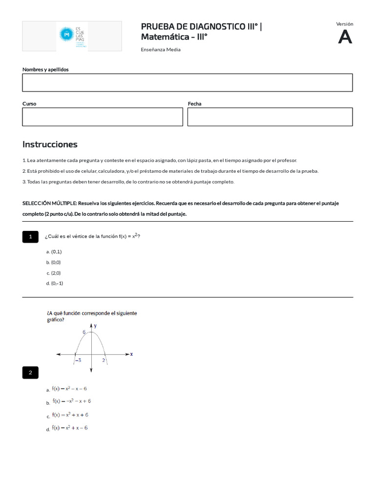 PRUEBA DIAGNOSTICO IIIº | PDF | Triángulo | Geometría