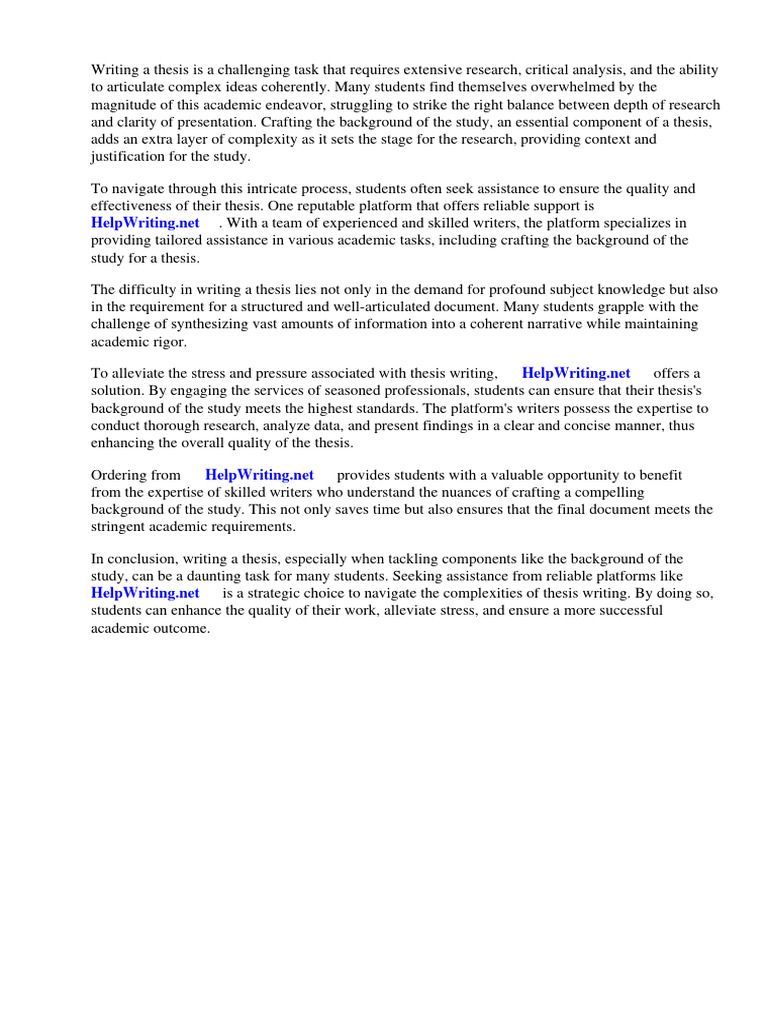 Thesis Background of the Study Examples | PDF