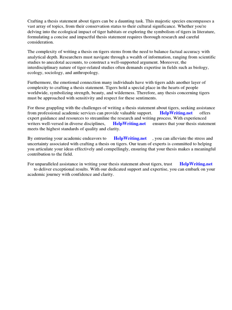 Thesis Statement About Tigers | PDF | Tiger | Poaching