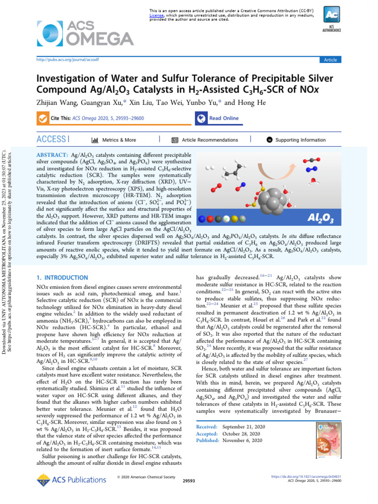 Wang Et Al 2020 Investigation of Water and Sulfur Tolerance of Precipitable Silver Compound Ag ...