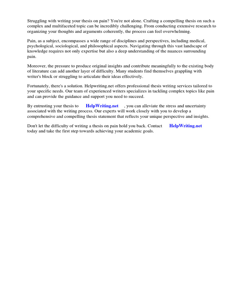 Pain Thesis Statement | PDF | Pain | Shock (Circulatory)