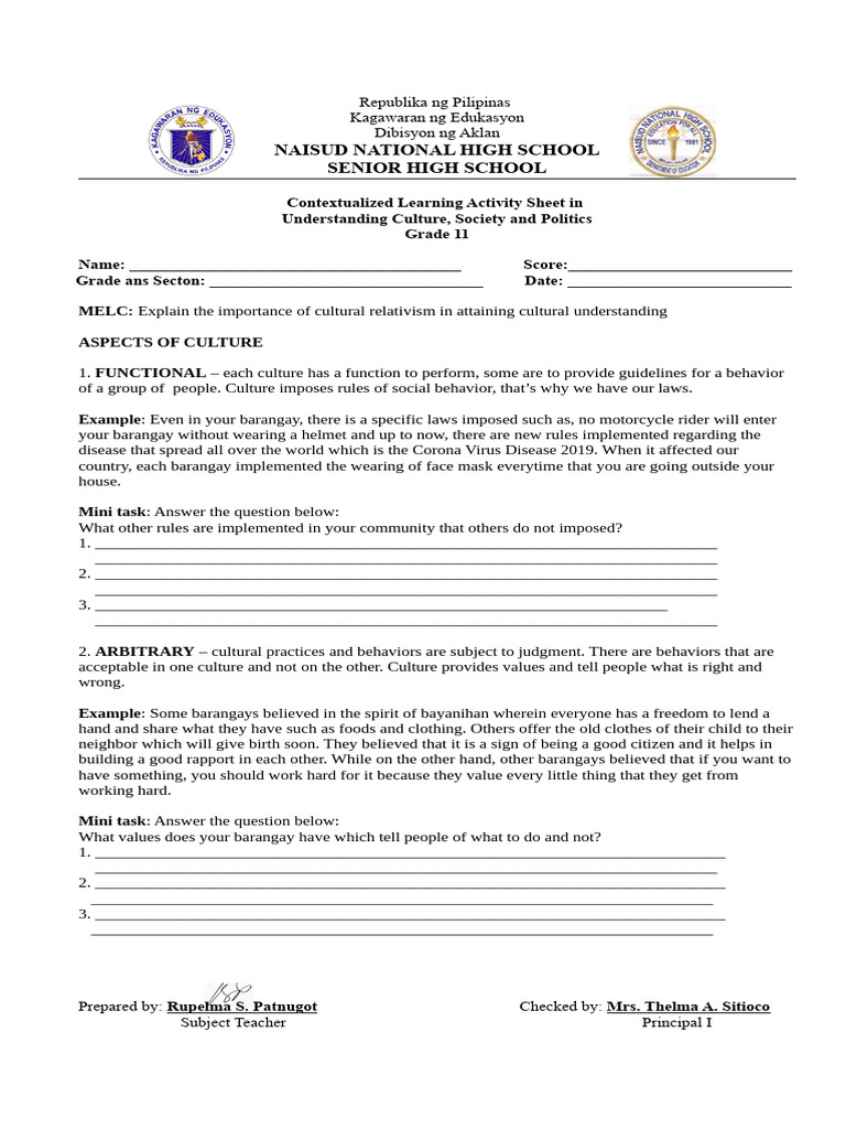 Contextualized Learning Activity Sheet | PDF | Career & Growth | Social ...