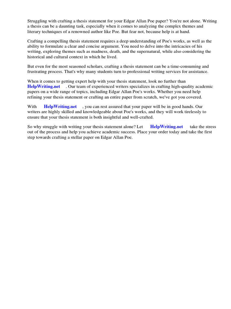 Thesis Help for Edgar Allan Poe Papers | PDF | Edgar Allan Poe | The Raven