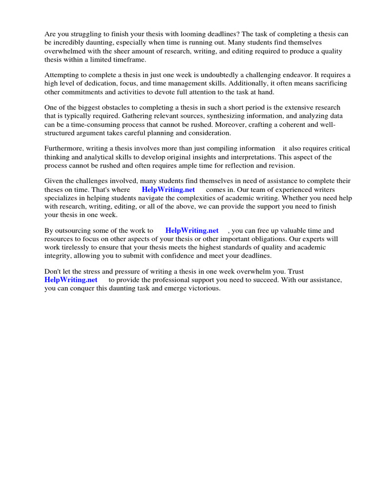 How To Finish Your Thesis in One Week | Download Free PDF | Thesis | Essays