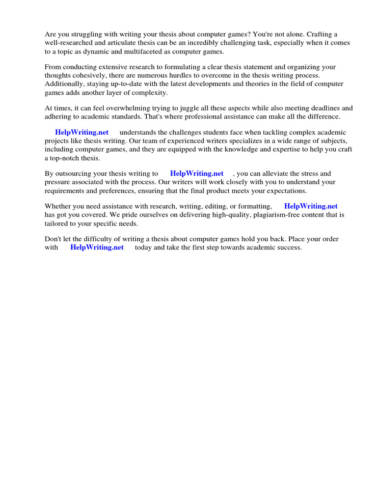 Sample Thesis About Computer Games | PDF | Thesis | Video Games
