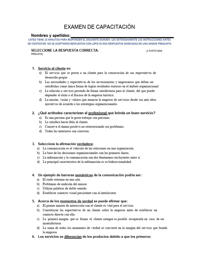 EXAMEN DE CAPACITACIÓN | PDF | Comunicación | Business