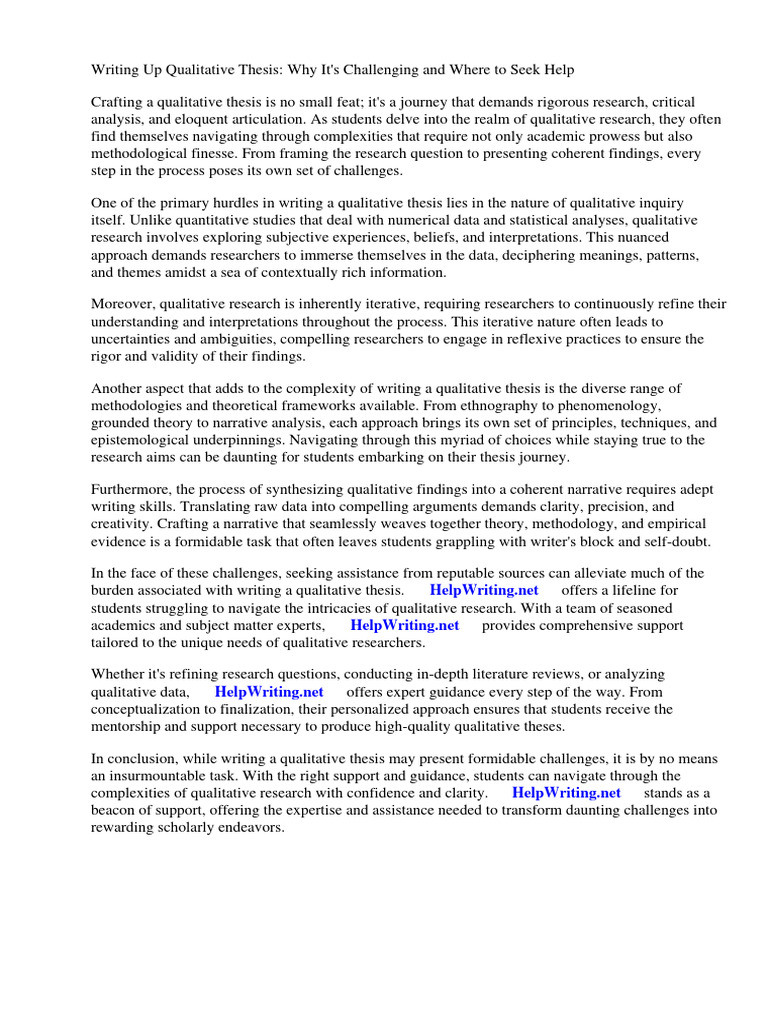 Writing Up Qualitative Thesis | PDF