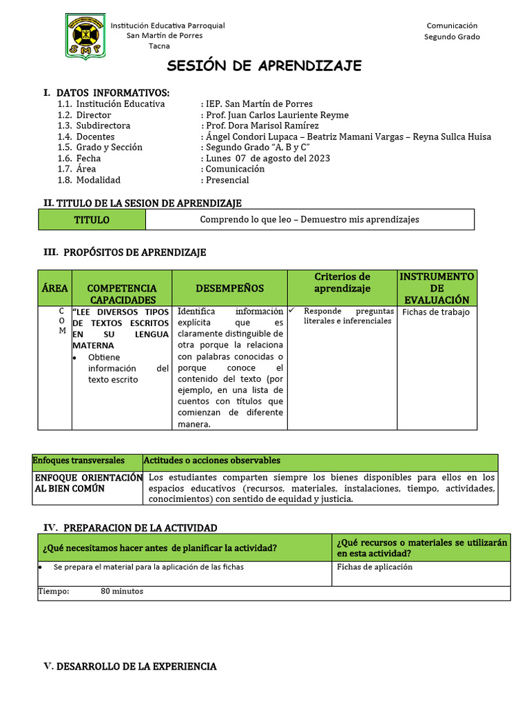Sesion de Comunicacion 7 Agos Comprension | PDF | Aprendizaje | Comunicación humana