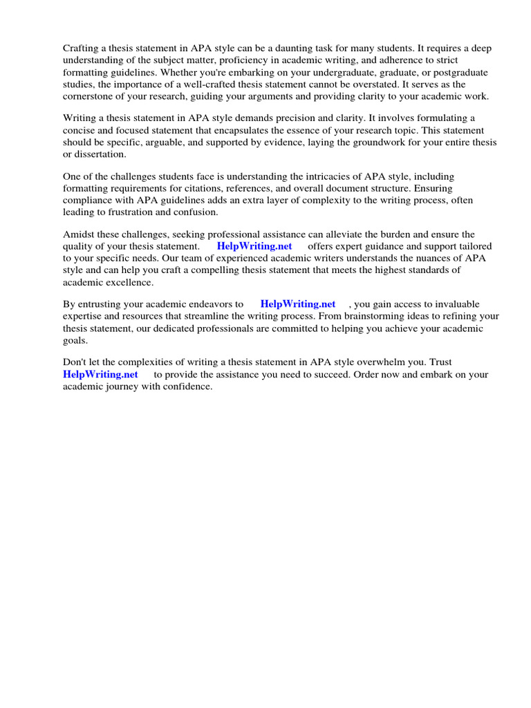 Thesis Statement Examples Apa Style | PDF | Thesis | Apa Style