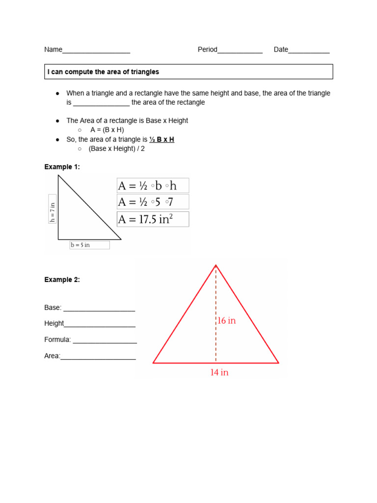 Area of Triangles Guided Notes | PDF | Teaching Methods & Materials ...