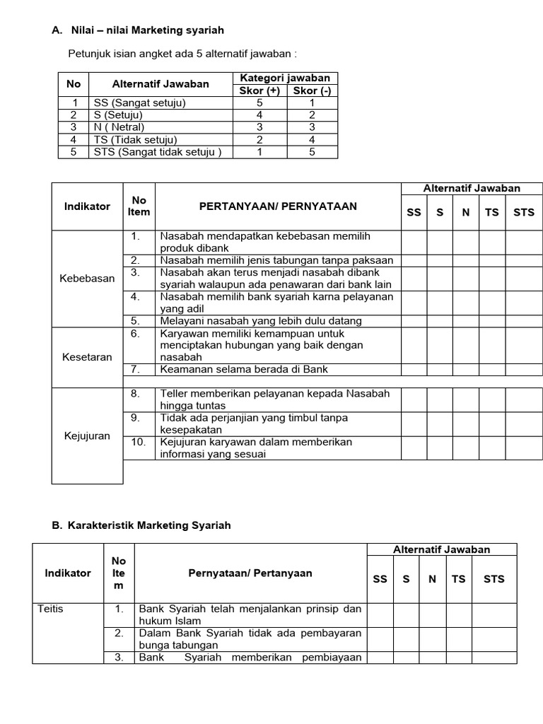 kuesioner proposal | PDF