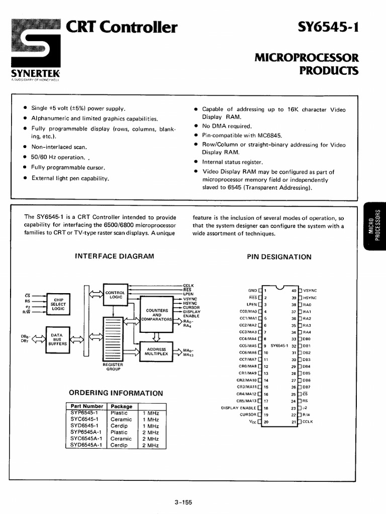 SY6545-1 CRT Controller (Synertek) | PDF