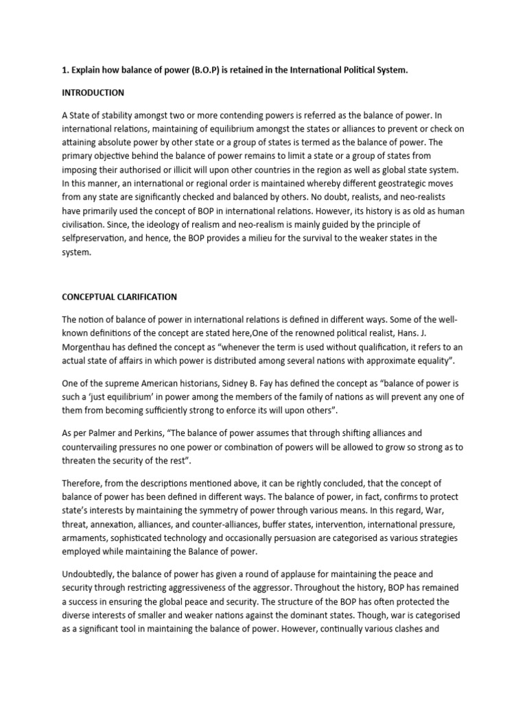 Balance of Power in International Relations | PDF