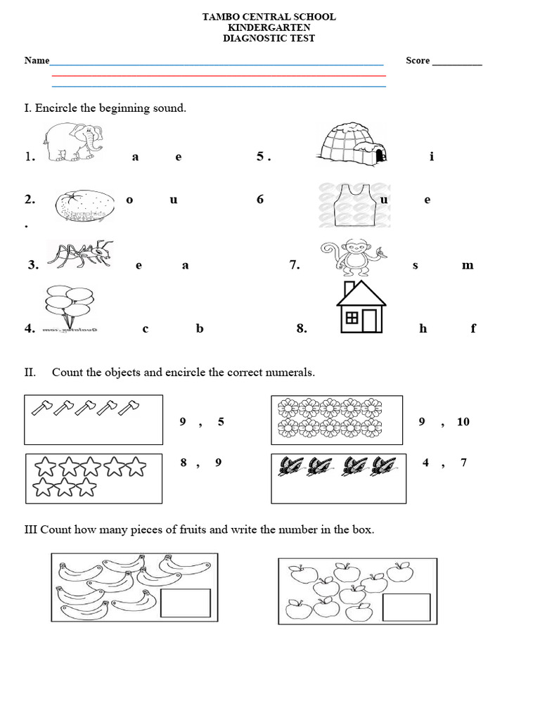KINDER Diagnostic Test 2021 2022 | PDF