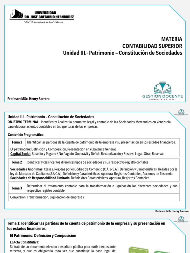 Unidad III - Patrimonio - Constitucion de Sociedades - Prof. Henry ...