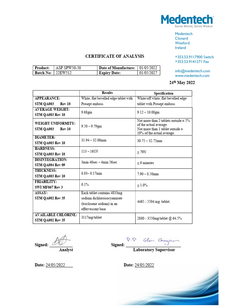 Coa Asp Presept | PDF | Hydrogen Compounds | Cleaning Products
