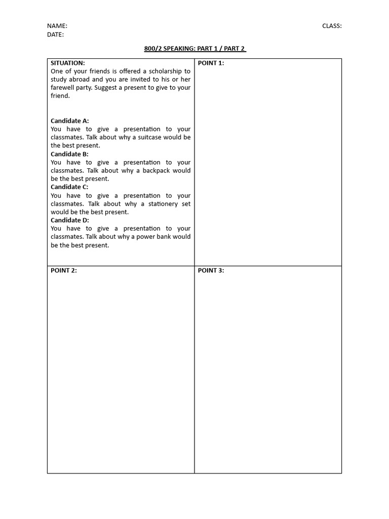 Speaking Template Present To Friend Study Abroad | PDF