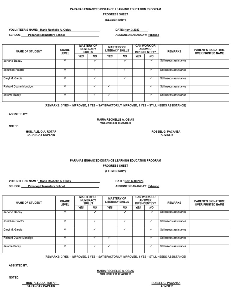 Progress Sheet Nov. | PDF | Literacy | Human Communication