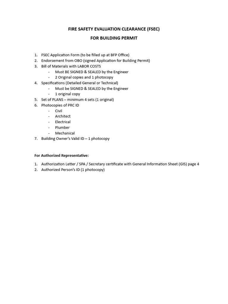 Fire Safety Evaluation Clearance (Fsec) | PDF