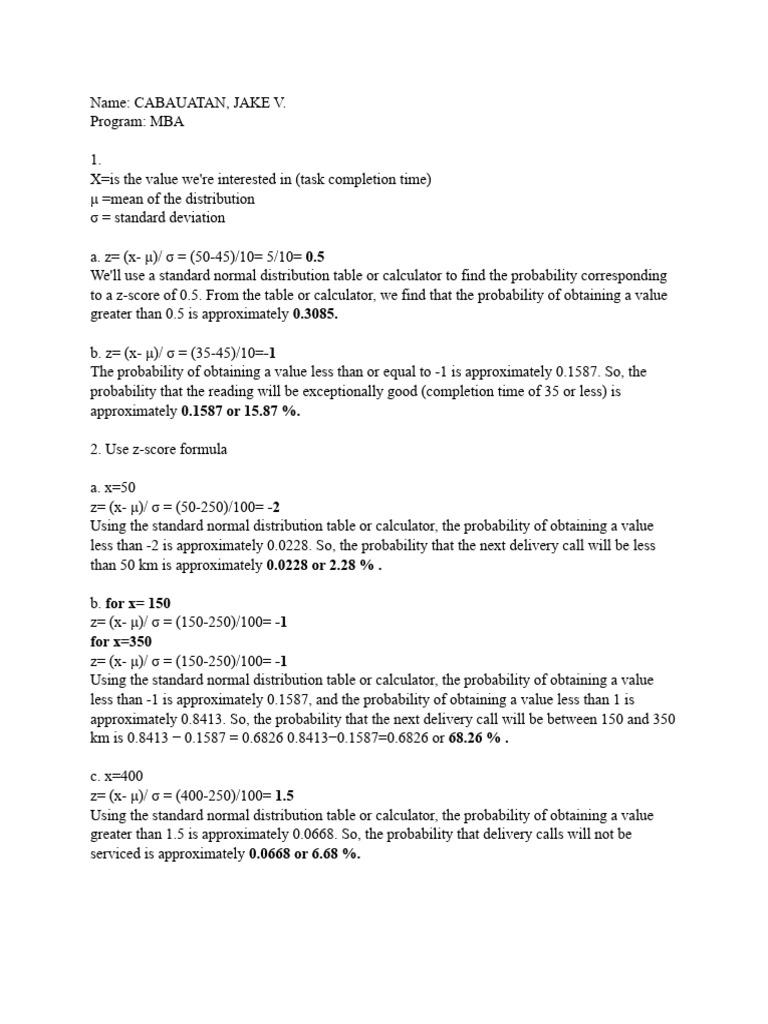 CabauatanJodel_Normal-Distribution_Assignment | PDF | Normal Distribution | Standard Score