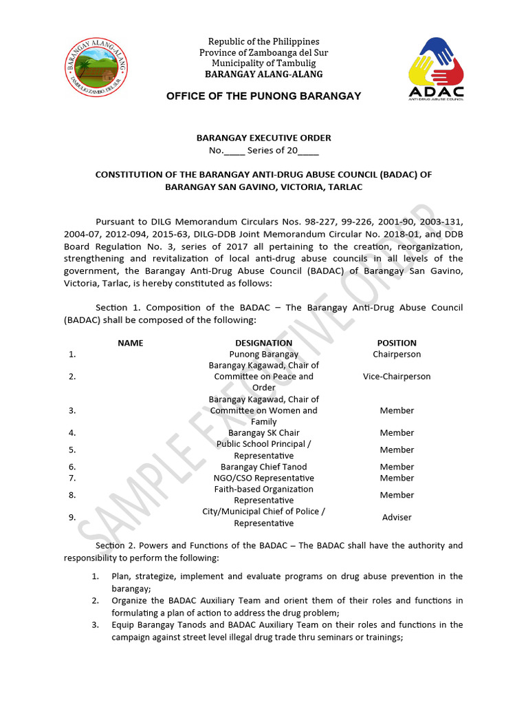 BADAC Template - Executive Order | PDF | Self-Improvement