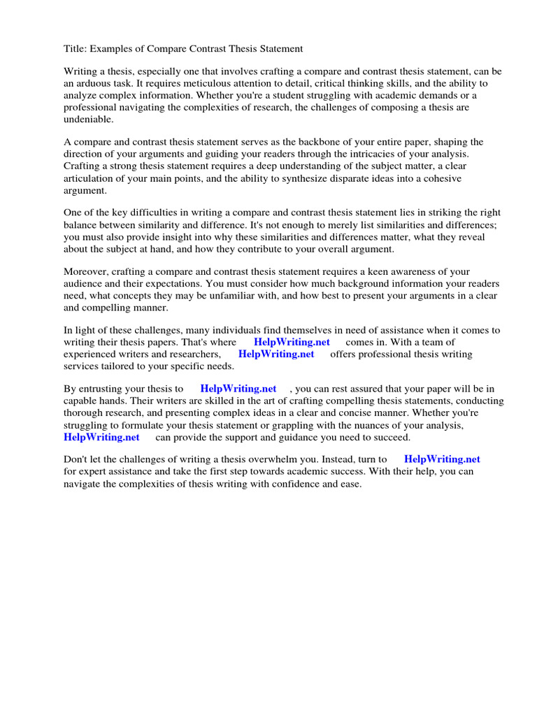 Examples of Compare Contrast Thesis Statement | PDF